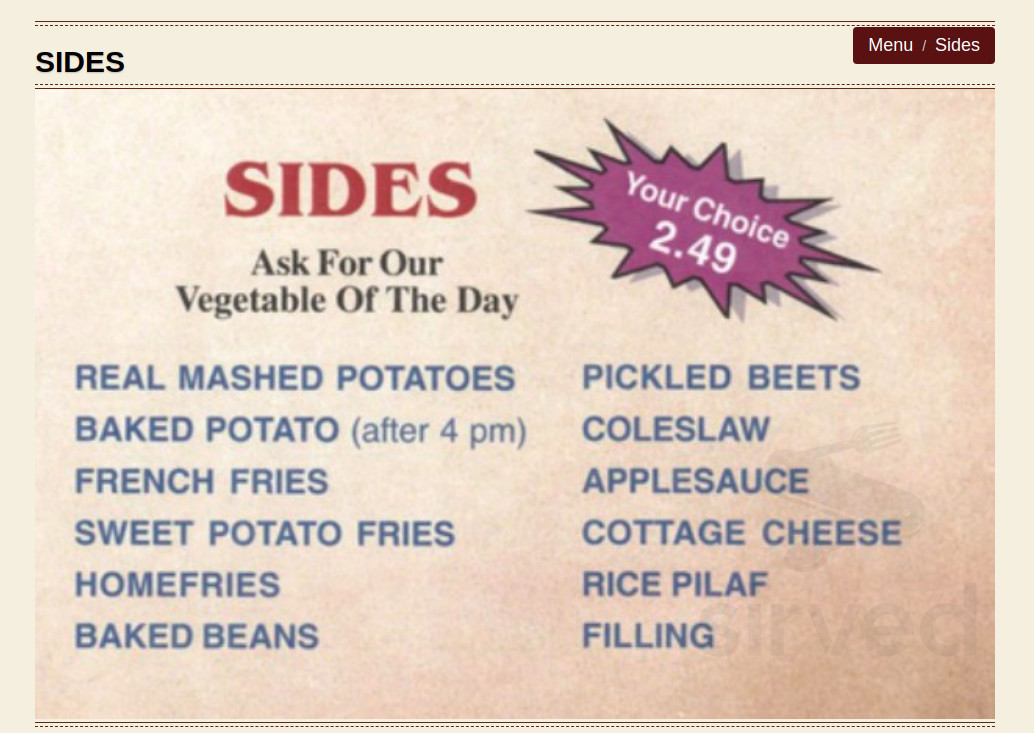 Centerville Diner menu in Lancaster, Pennsylvania, USA