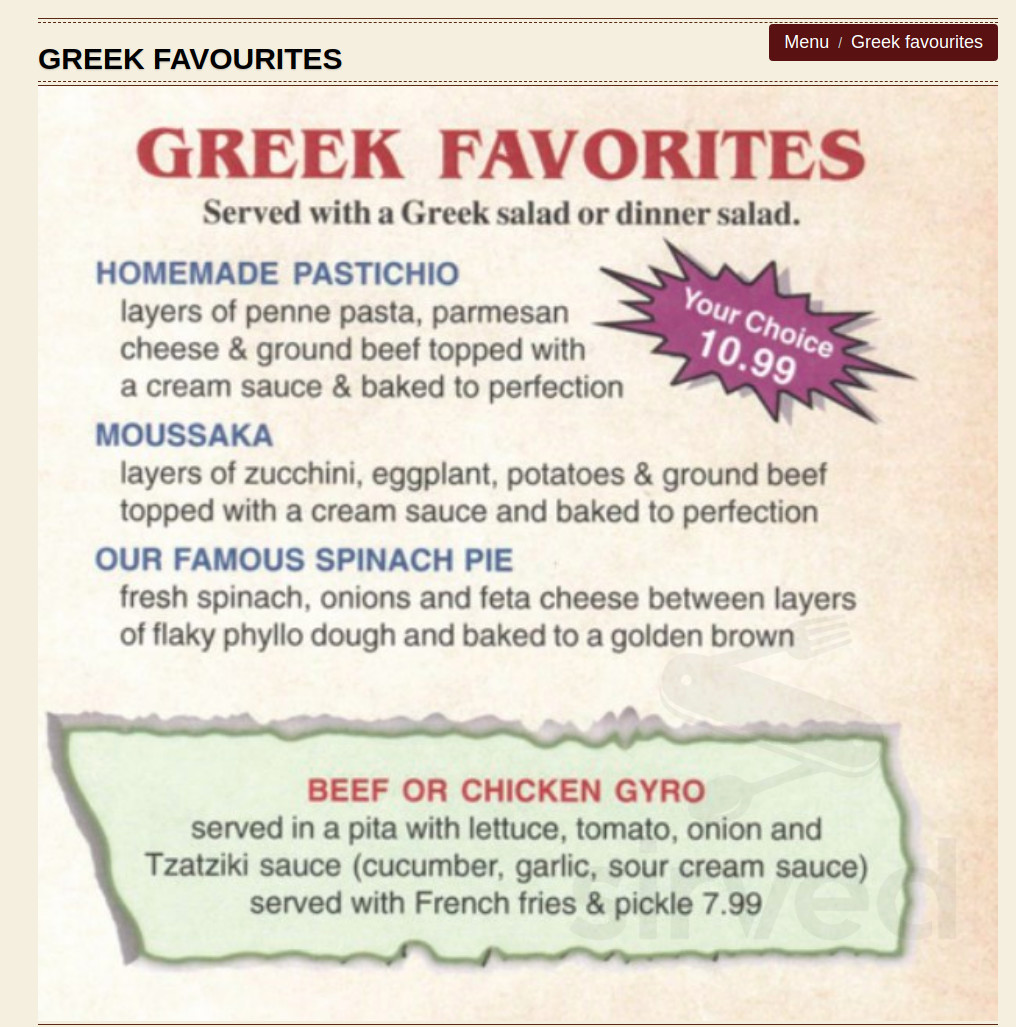 Centerville Diner menu in Lancaster, Pennsylvania, USA