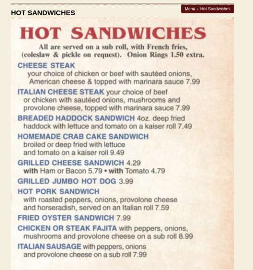 Centerville Diner menu in Lancaster, Pennsylvania, USA