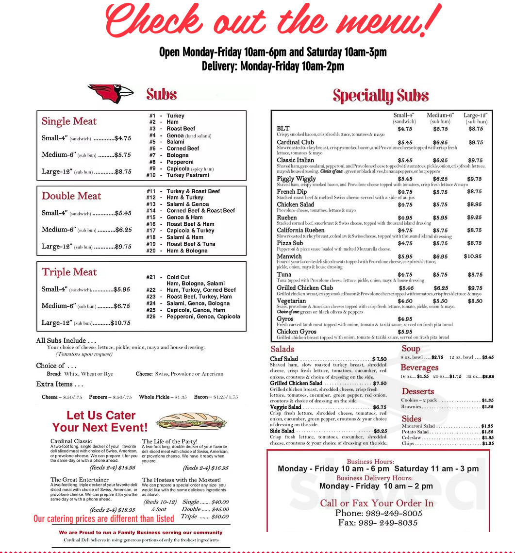 Cardinal Deli Menu In Saginaw Michigan USA Cardinal Deli Menu In Saginaw Michigan USA