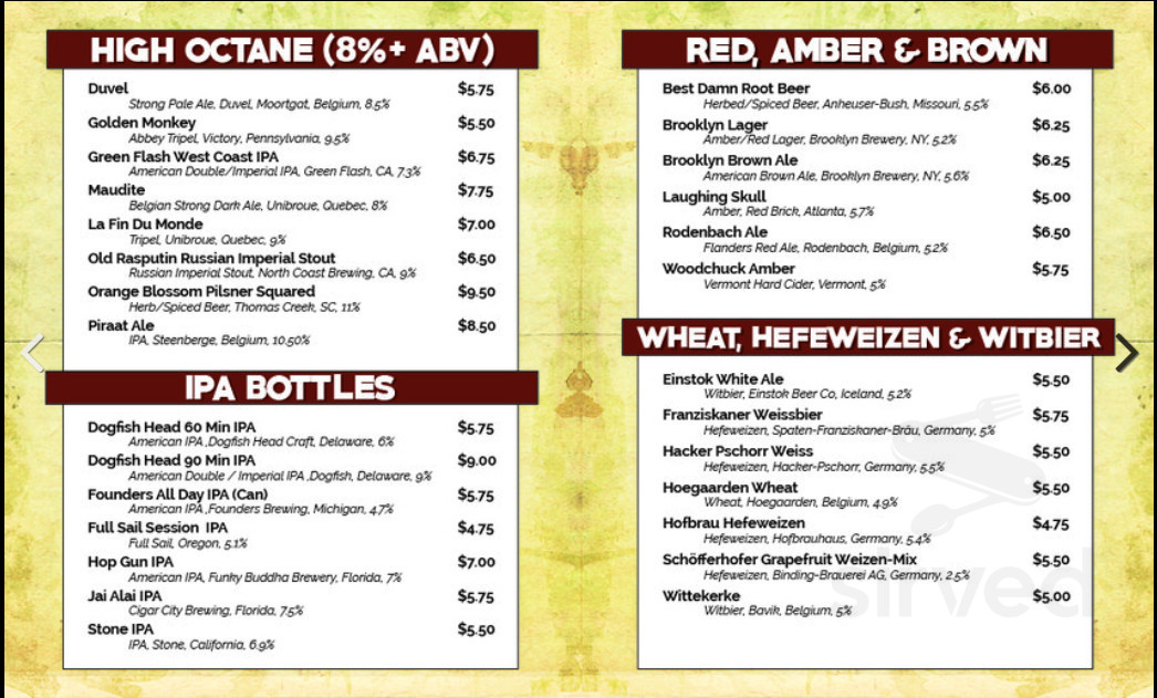 Debauchery menus in Melbourne, Florida, United States