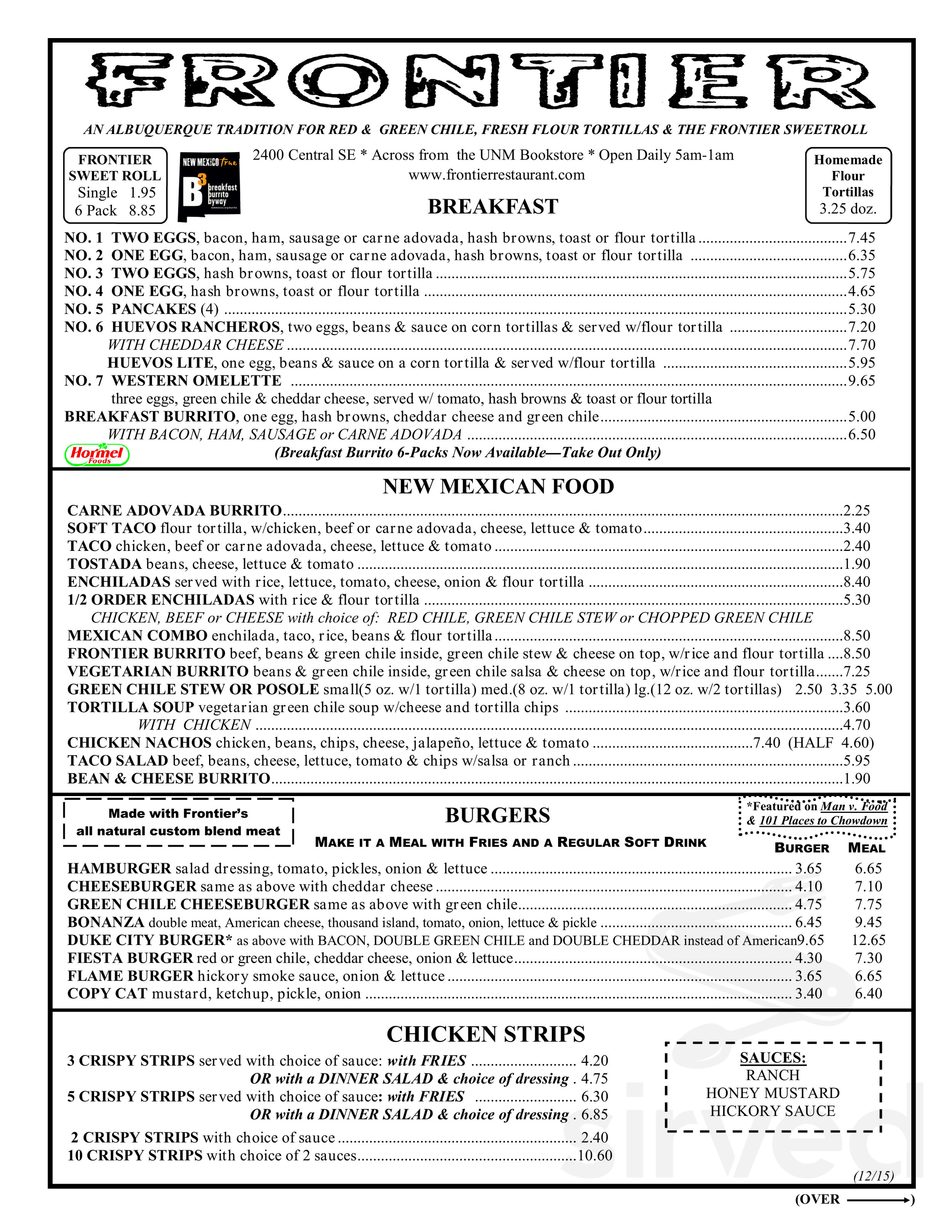 Frontier Restaurant Menus In Albuquerque New Mexico United States Frontier Restaurant Menus In Albuquerque New Mexico United States