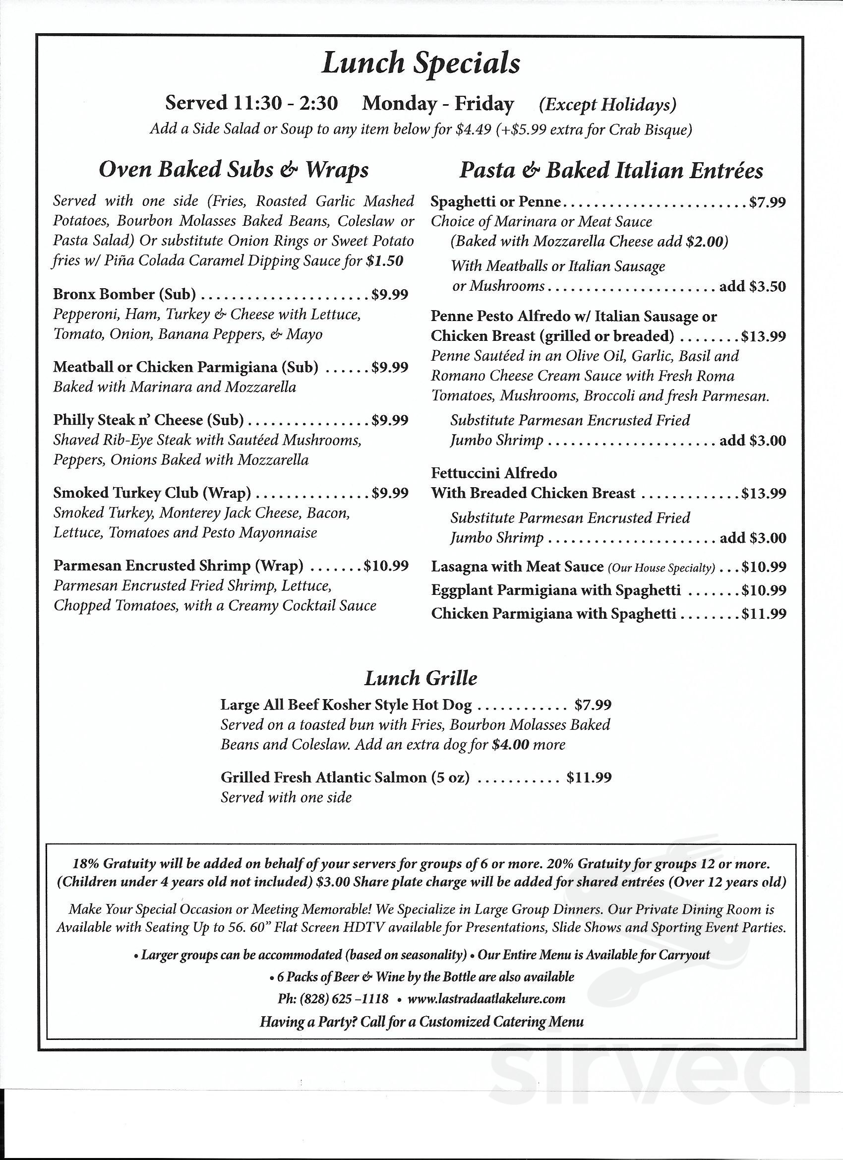 La Strada At Lake Lure menu in Lake Lure, North Carolina, USA