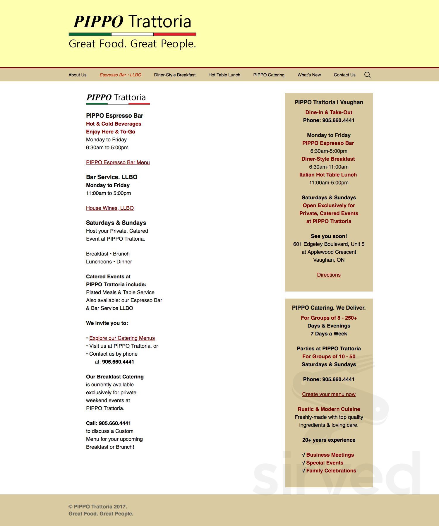 Pippo Trattoria menus in Concord, Ontario, Canada