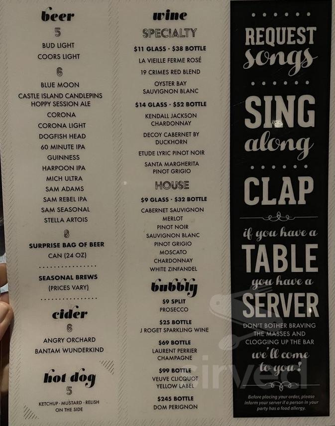 D's Keys Dueling Pianos & Sing Along Bar menu in Boston, Massachusetts, USA