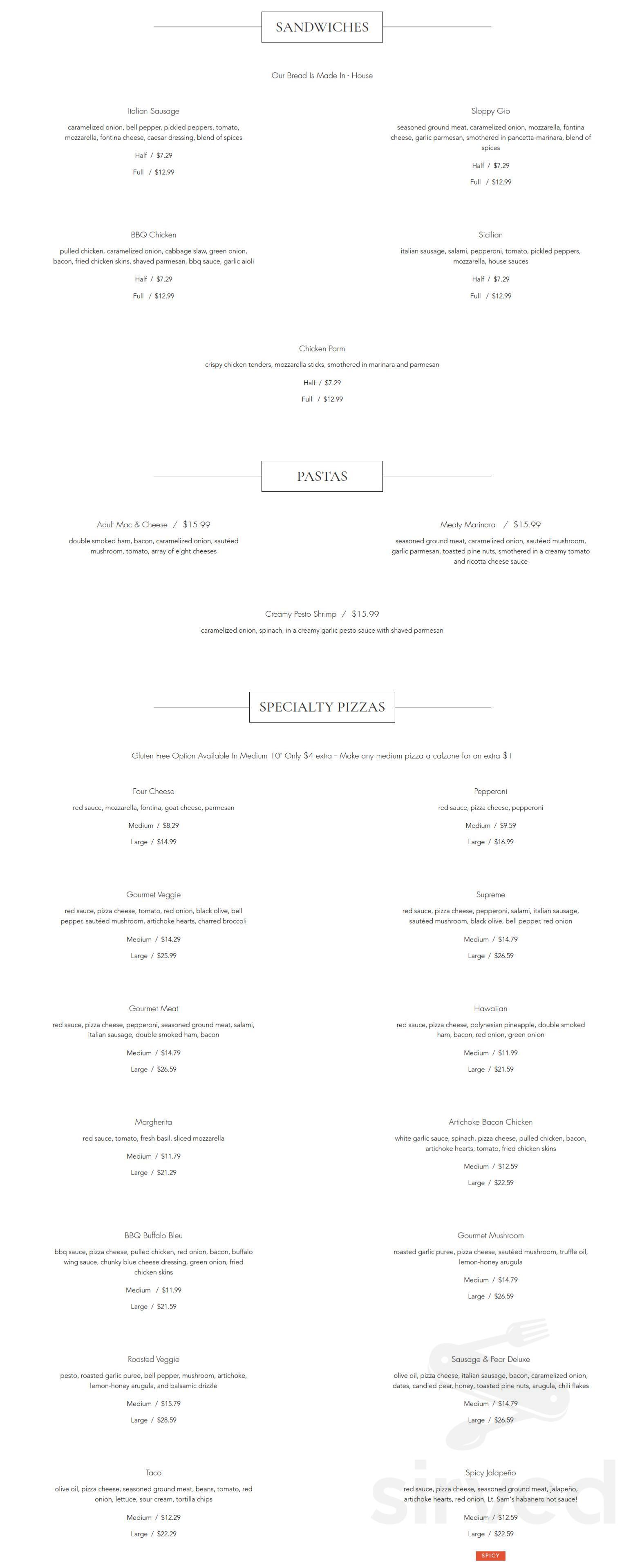 Penrose Pizzeria & Pub menu in Penrose, Colorado, USA