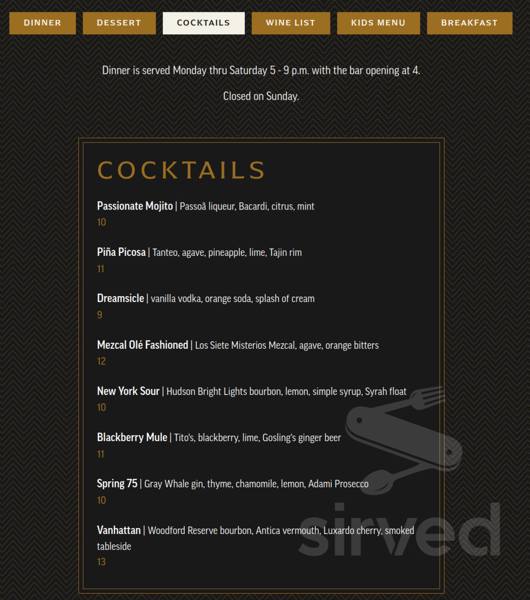 Menu for Van Acre in Wausau, WI | Sirved