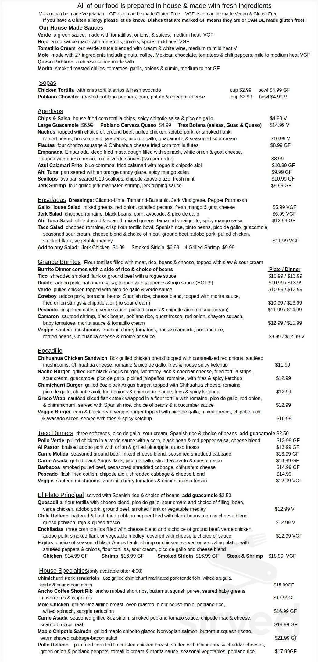 Papa Gallo Mexican Restaurant menu in Fayetteville, New York, USA