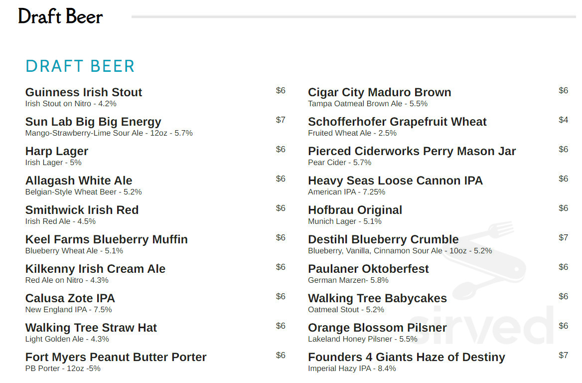 Kilted Mermaid menu in Vero Beach, Florida, USA