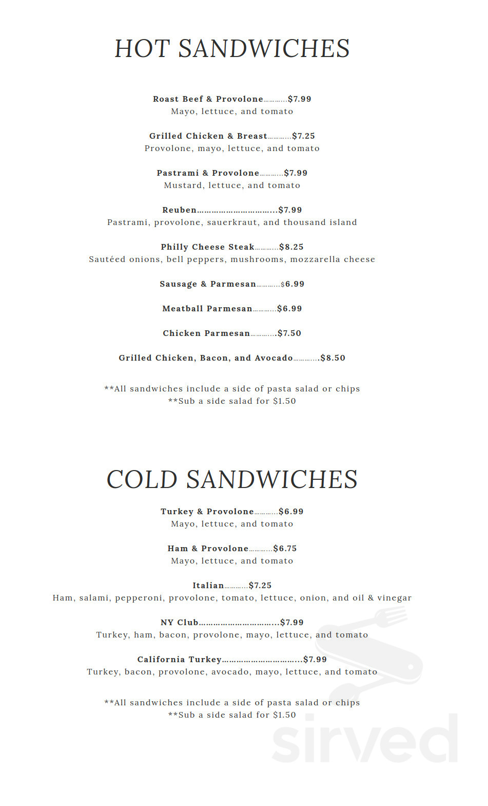 Menu - Tempe AZ's Cafe Roma | Sirved