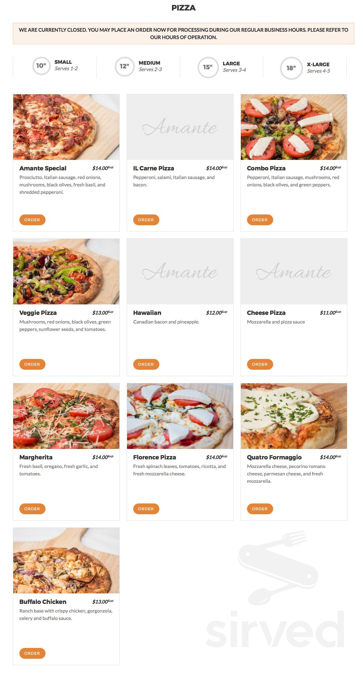Amante Pizza and Pasta - Kent menu in Kent, Washington, USA