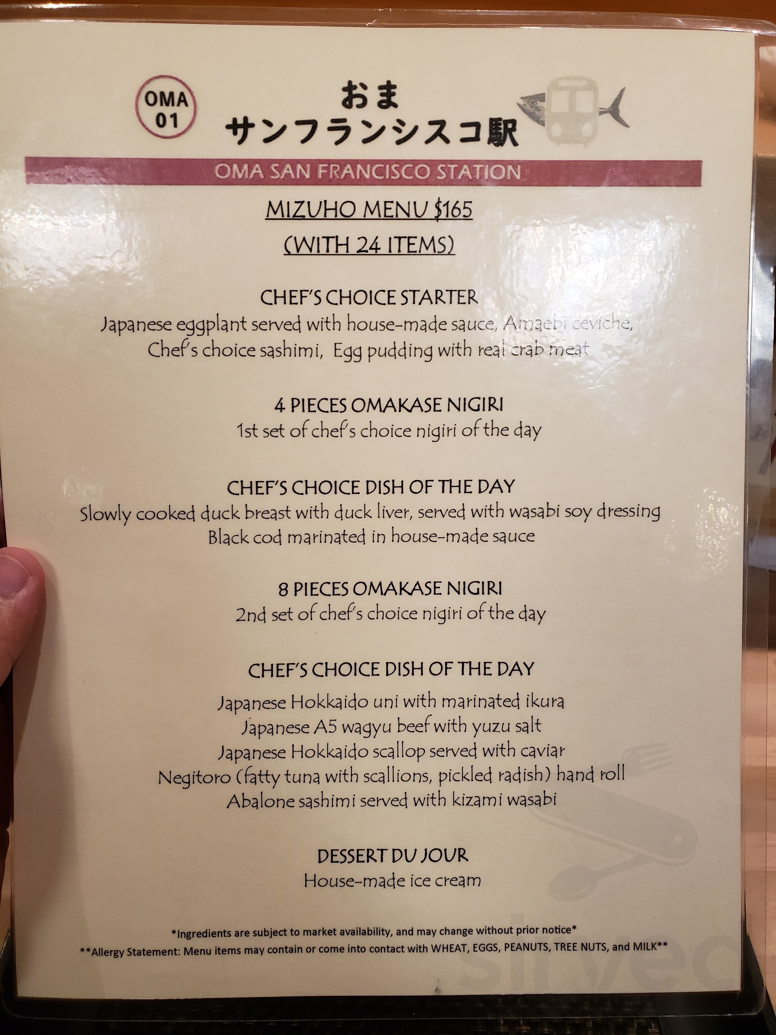 Oma San Francisco Station menu in San Francisco, California, USA