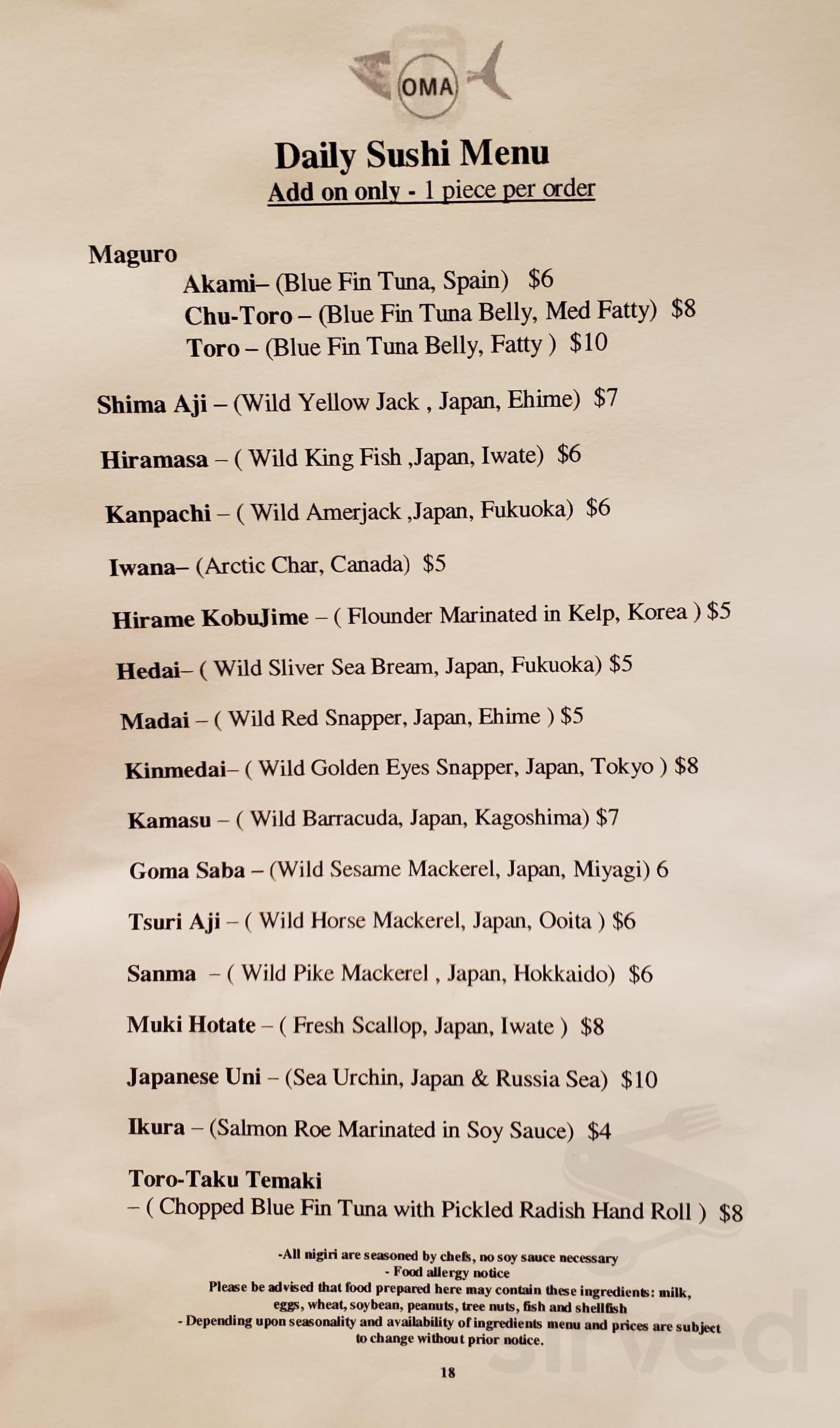 Oma San Francisco Station menu in San Francisco, California, USA