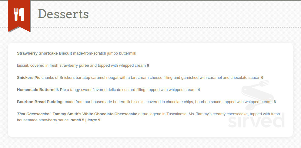 Menu for Southern Ale House in Tuscaloosa, AL | Sirved