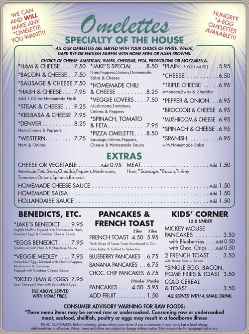 Jake's Restaurant & Coffee Shop menu in Marlborough, Massachusetts, USA