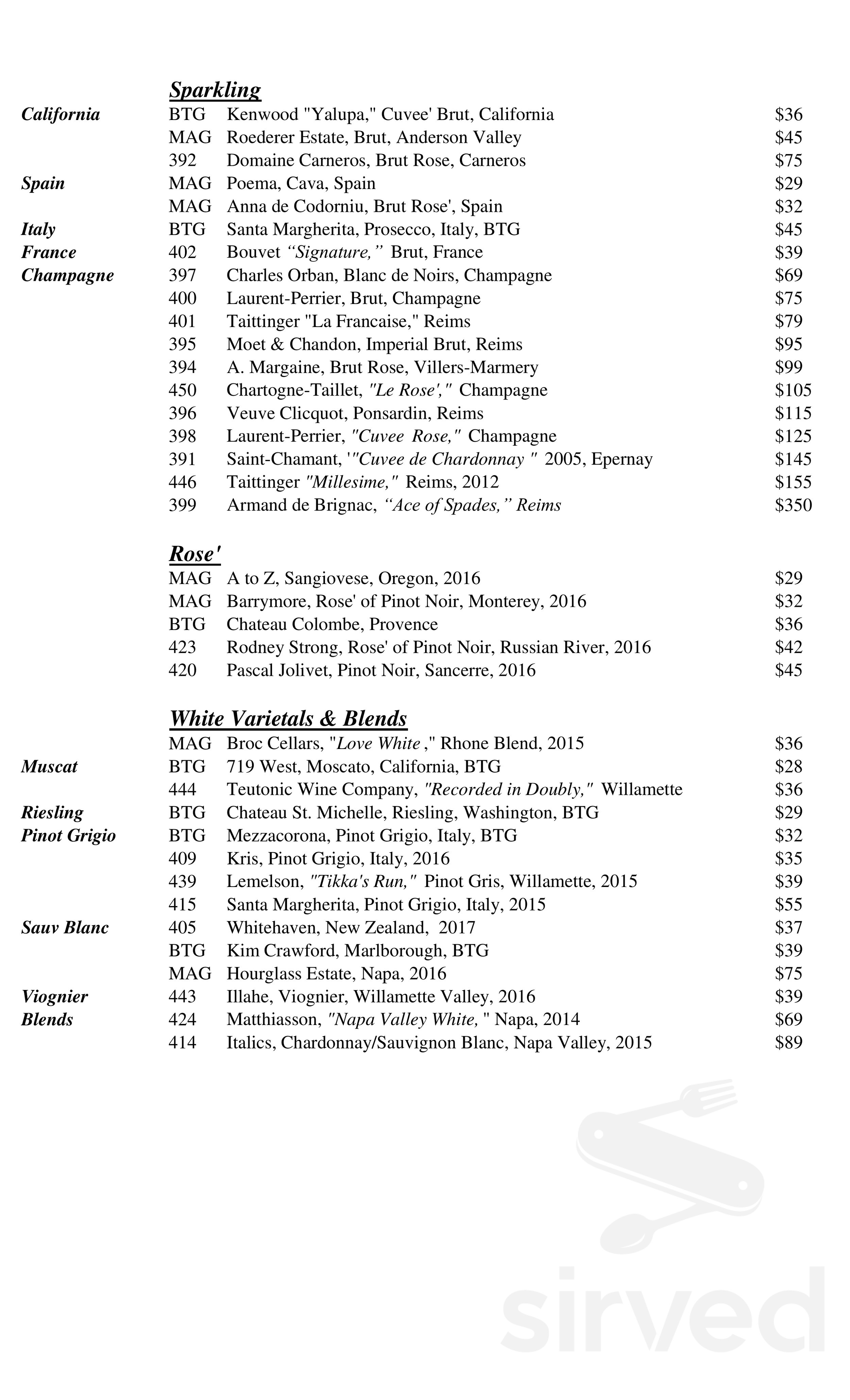 Saluda's Restaurant menu in Columbia, South Carolina, USA