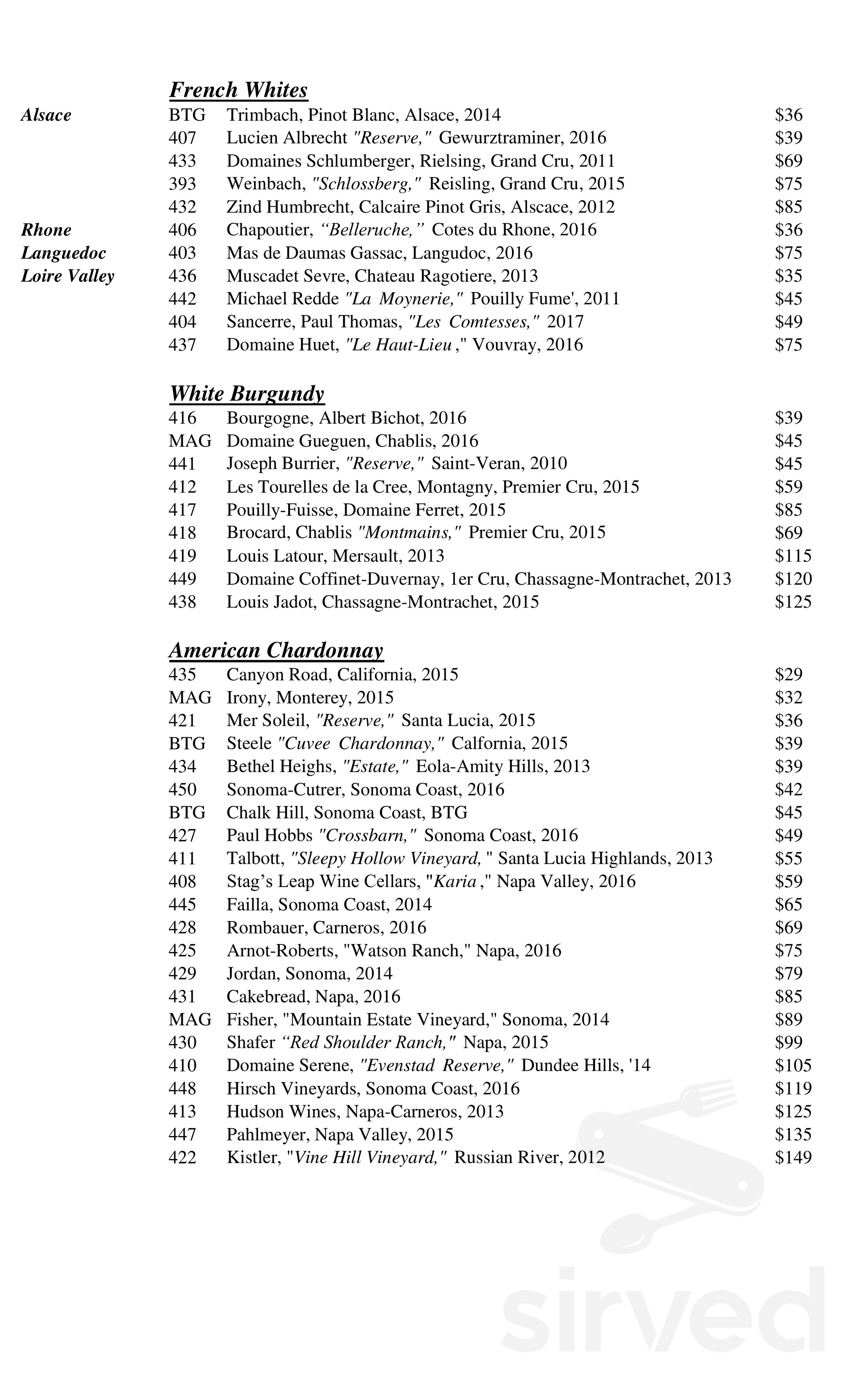 Saluda's Restaurant menu in Columbia, South Carolina, USA