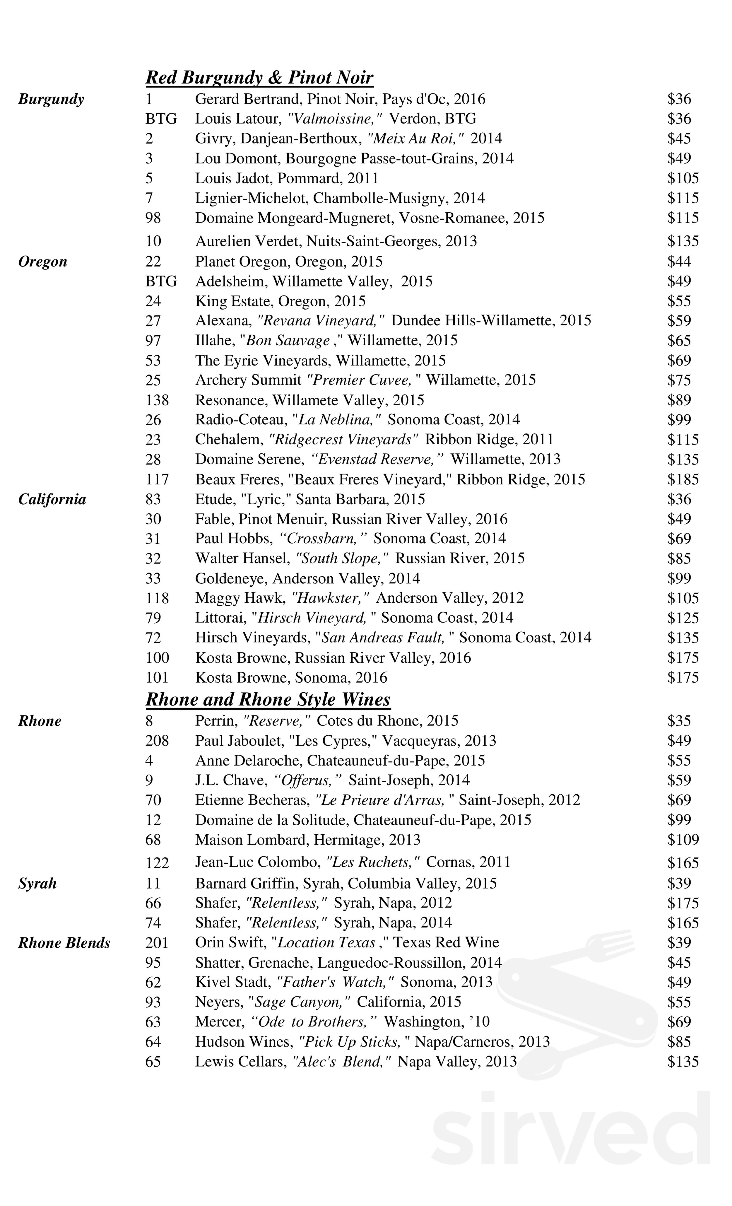 Saluda's Restaurant menu in Columbia, South Carolina, USA