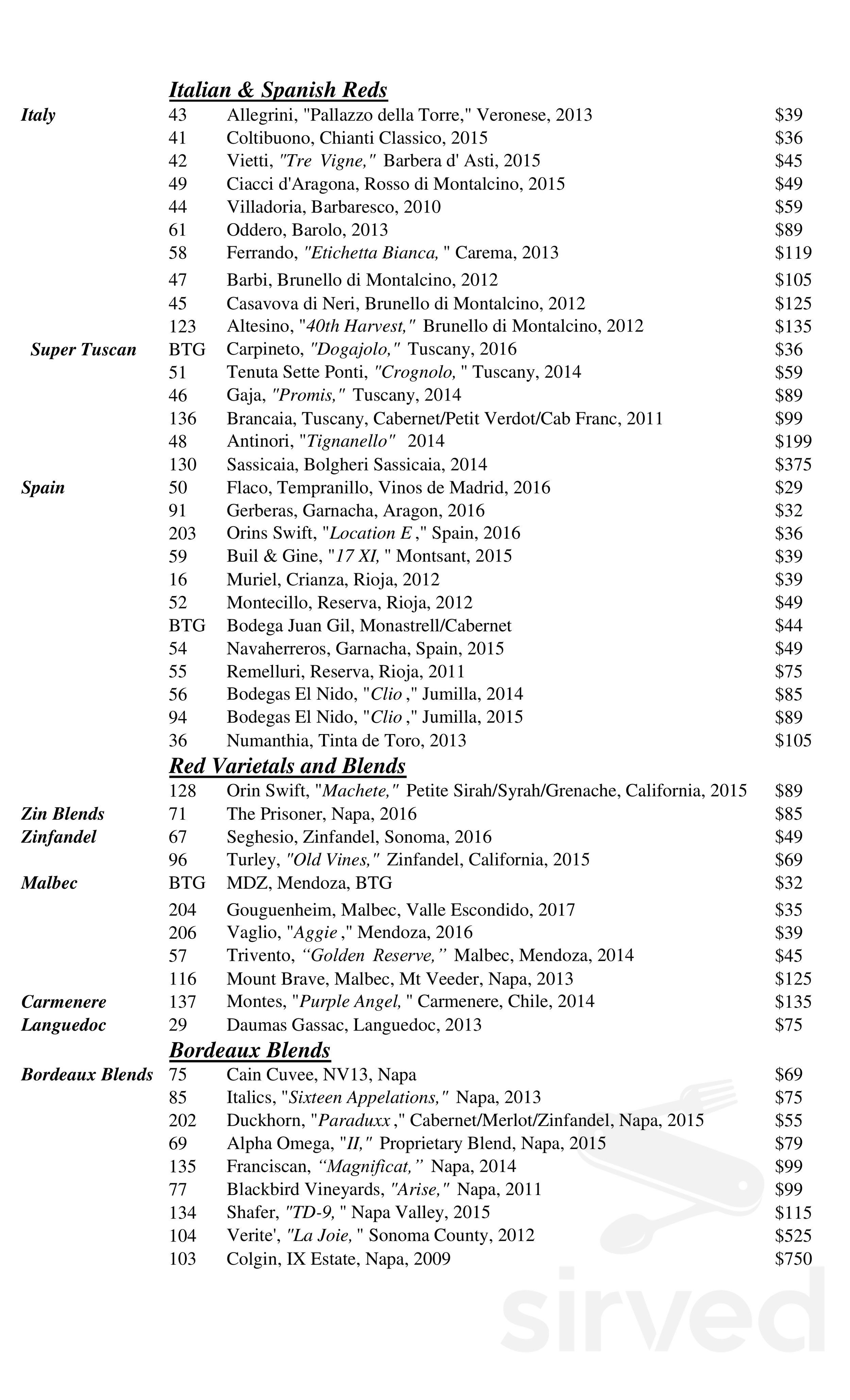 Saluda's Restaurant menu in Columbia, South Carolina, USA