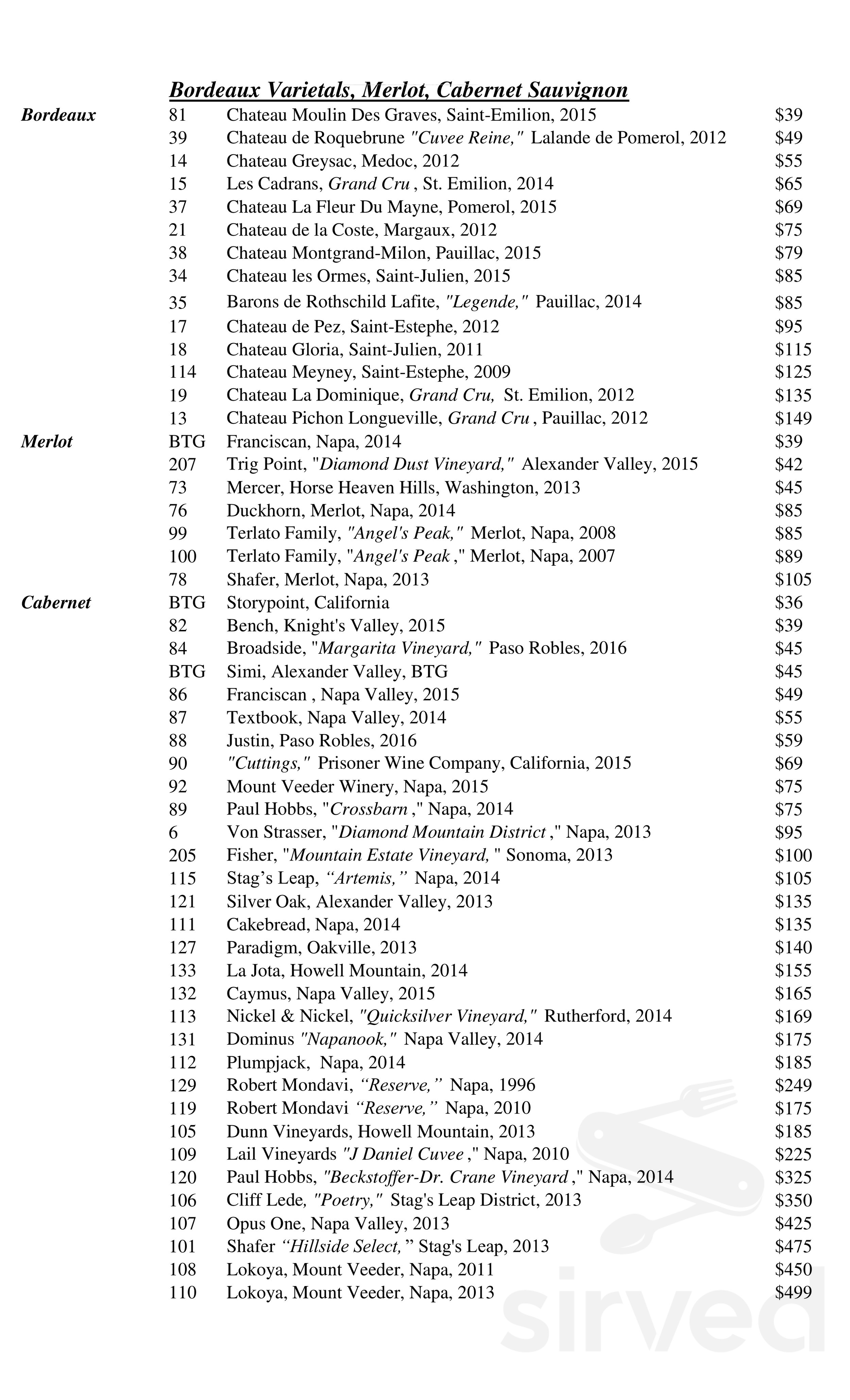 Saluda's Restaurant menu in Columbia, South Carolina, USA