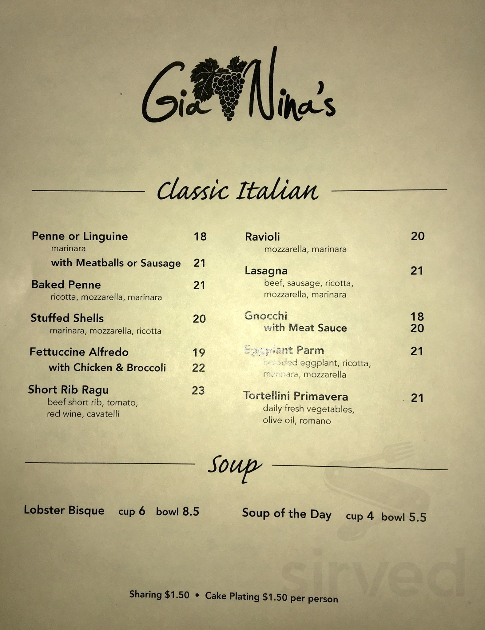 Gia Nina's Pizza menu in Woodbury, New Jersey, USA
