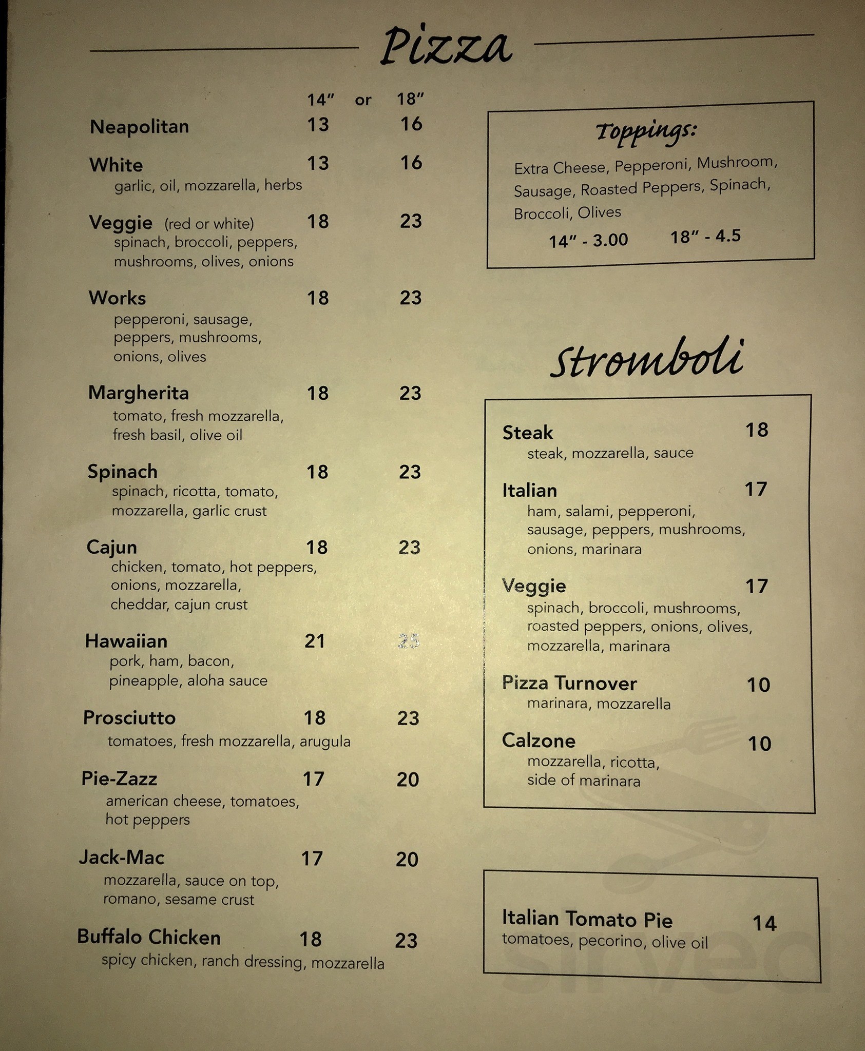 Gia Nina's Pizza menu in Woodbury, New Jersey, USA