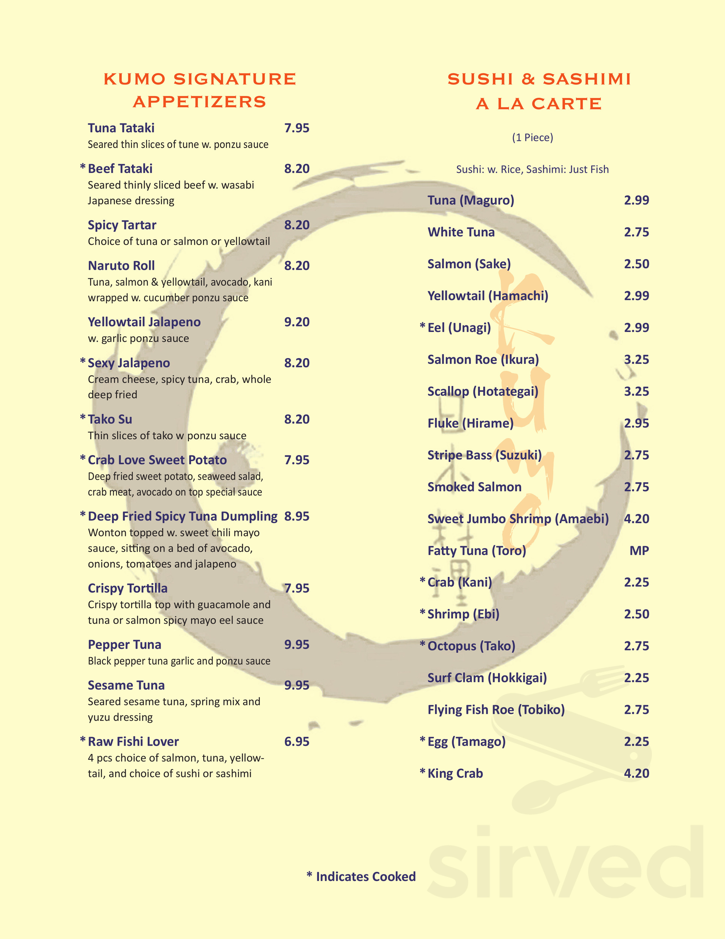 Menu for Kumo Japanese Cuisine in Depew, New York, United States
