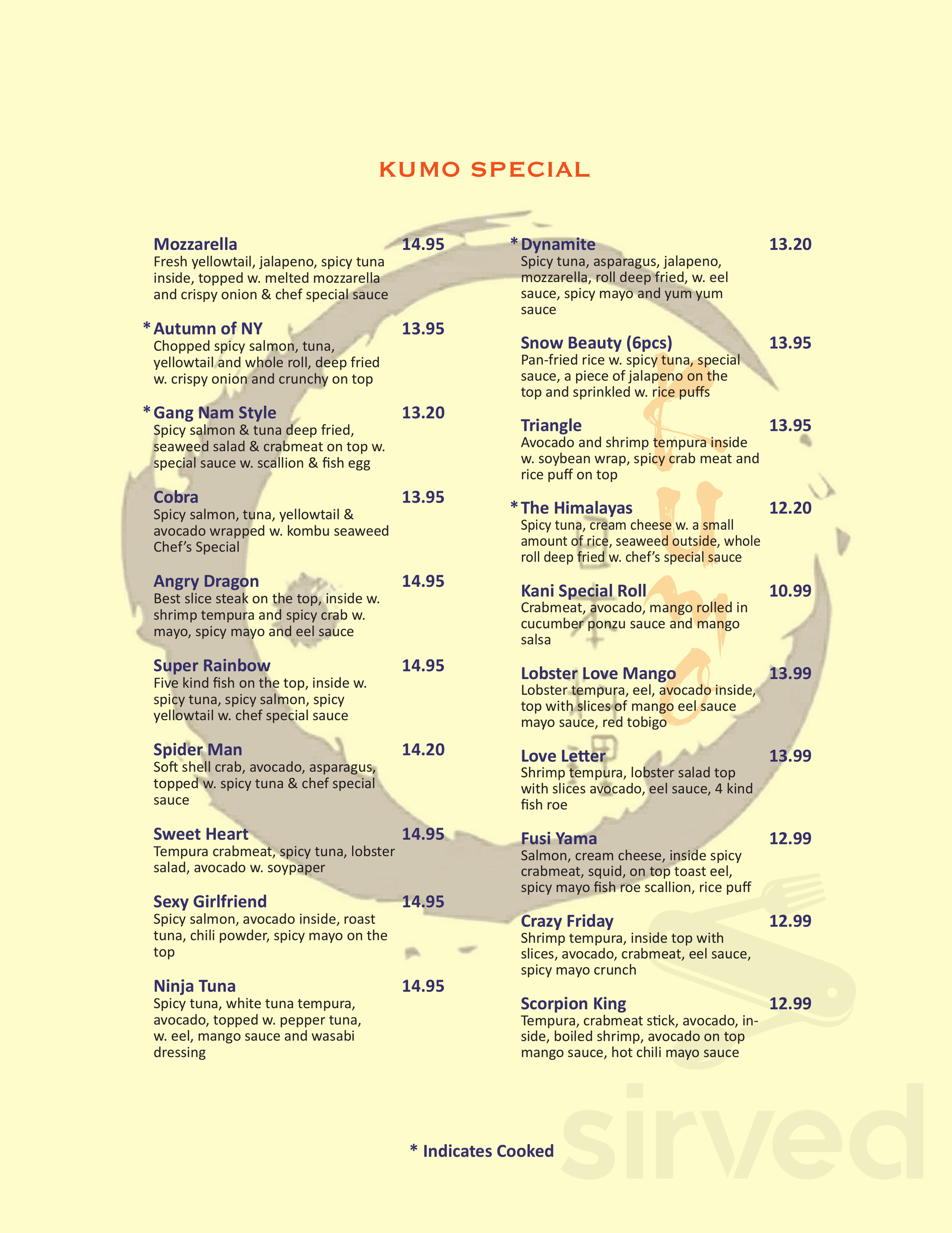 Menu for Kumo Japanese Cuisine in Depew, NY | Sirved