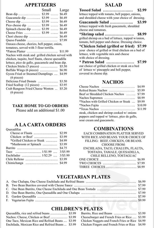 El patron Bar&Grill Mexican&Japanese menu in Rogersville, Alabama, USA