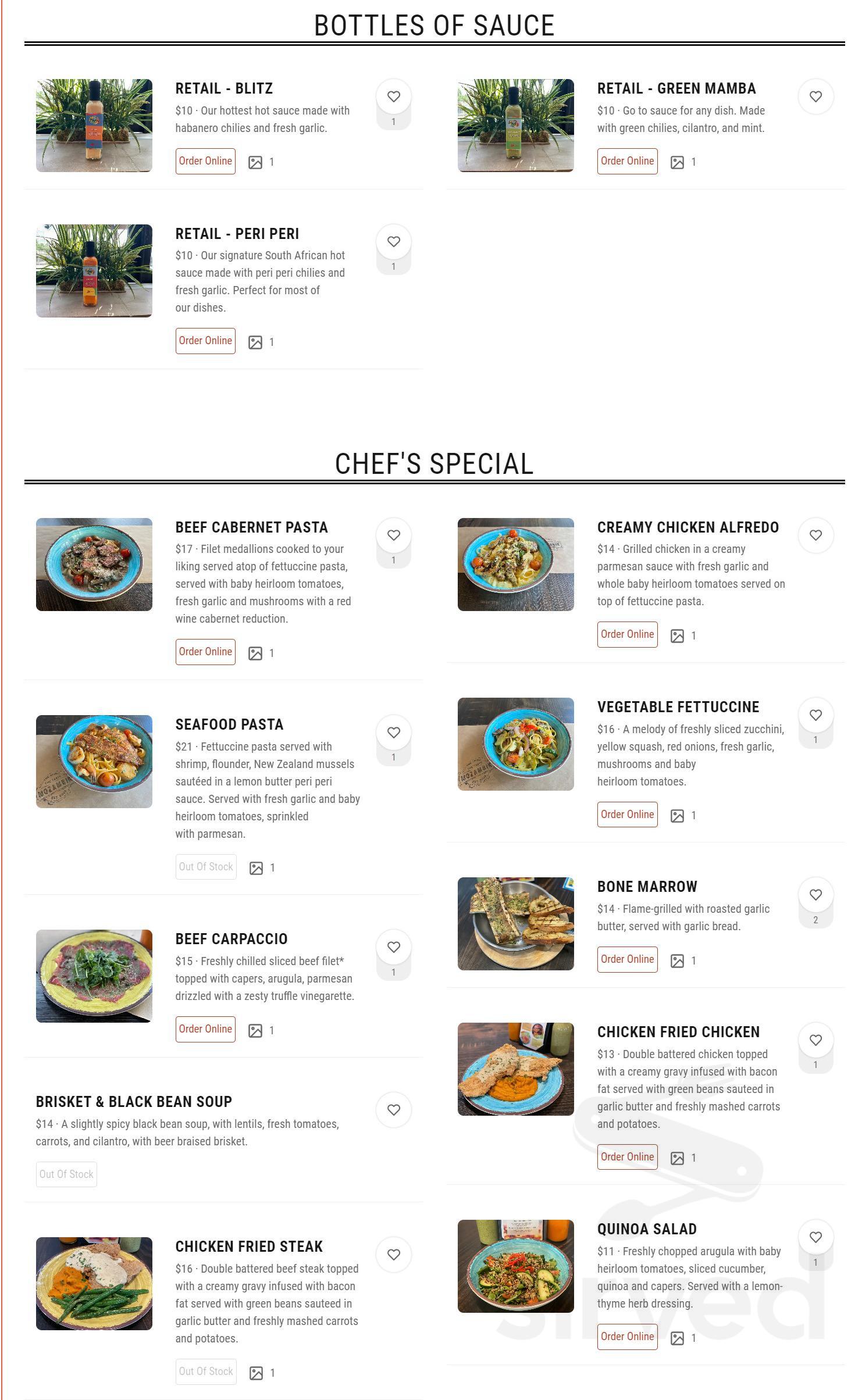 Mozambik menu in The Woodlands, Texas, USA