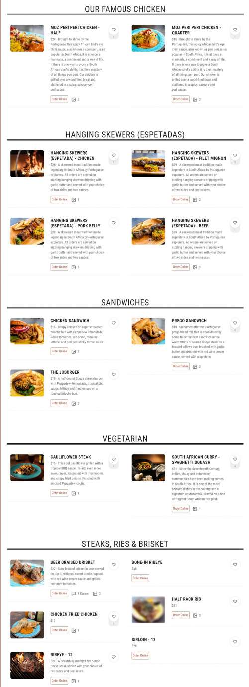 Mozambik menu in The Woodlands, Texas, USA