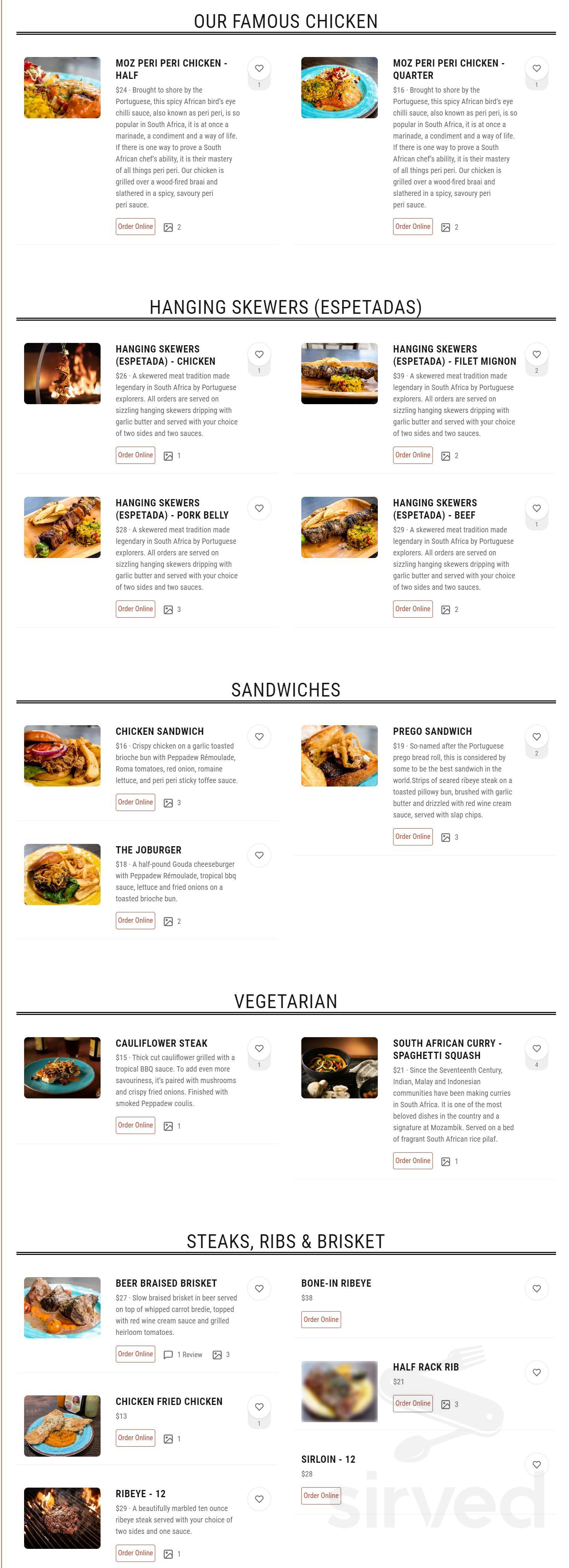 Mozambik menu in The Woodlands, Texas, USA