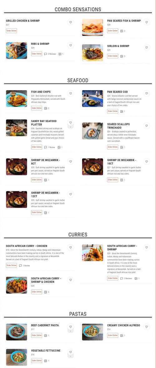 Mozambik menu in The Woodlands, Texas, USA