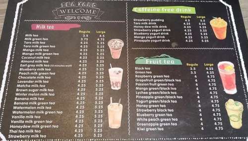 Tea yard menu in Oak Lawn, Illinois, USA