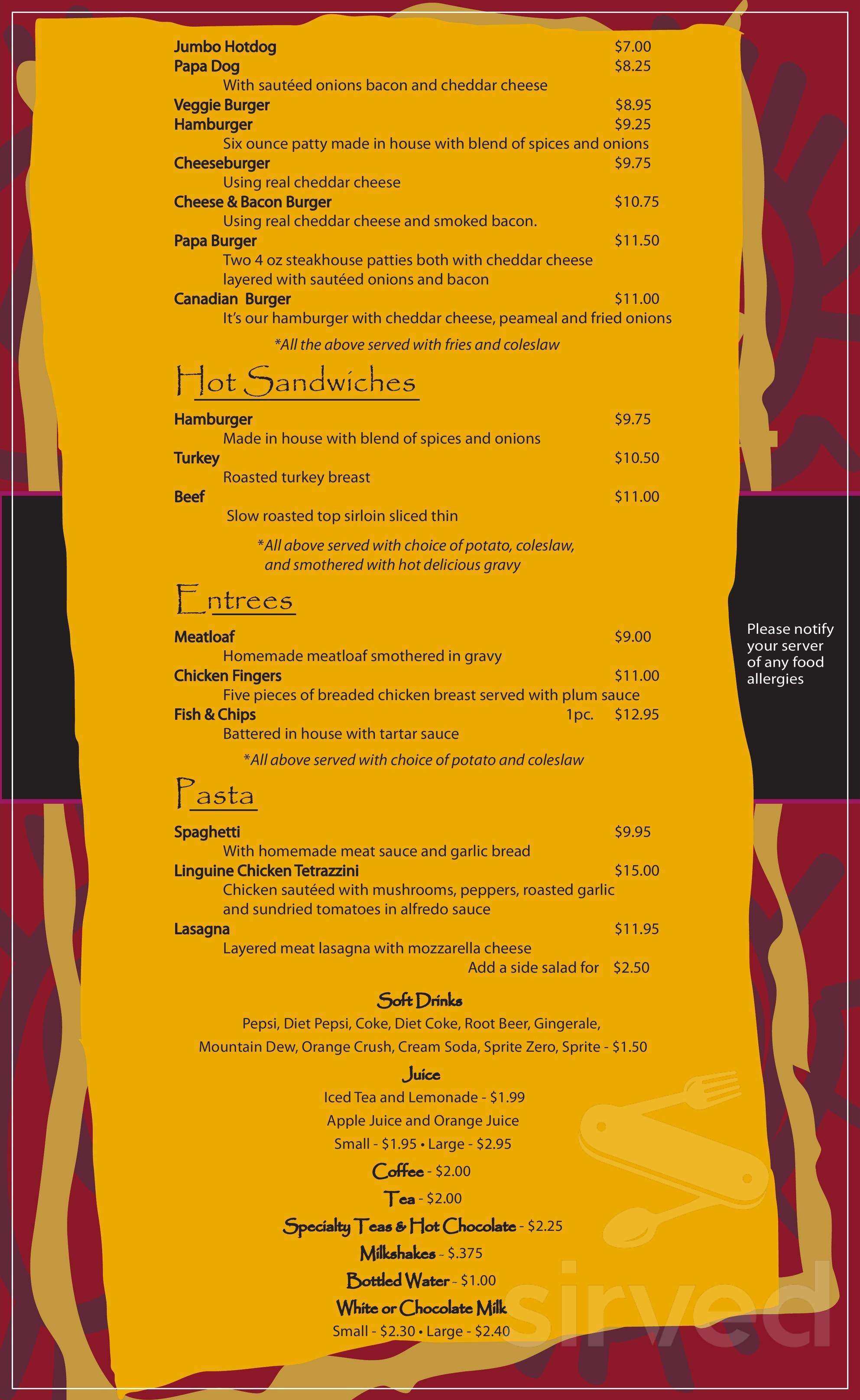 Baileys Casual Dining menu in Picton, Ontario, Canada