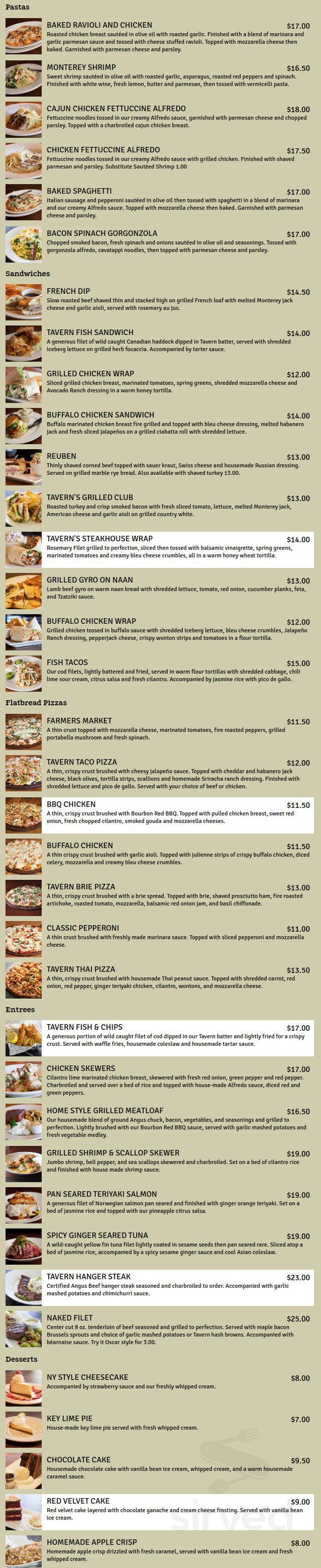 The Tavern Grill menu in Apple Valley, Minnesota, USA