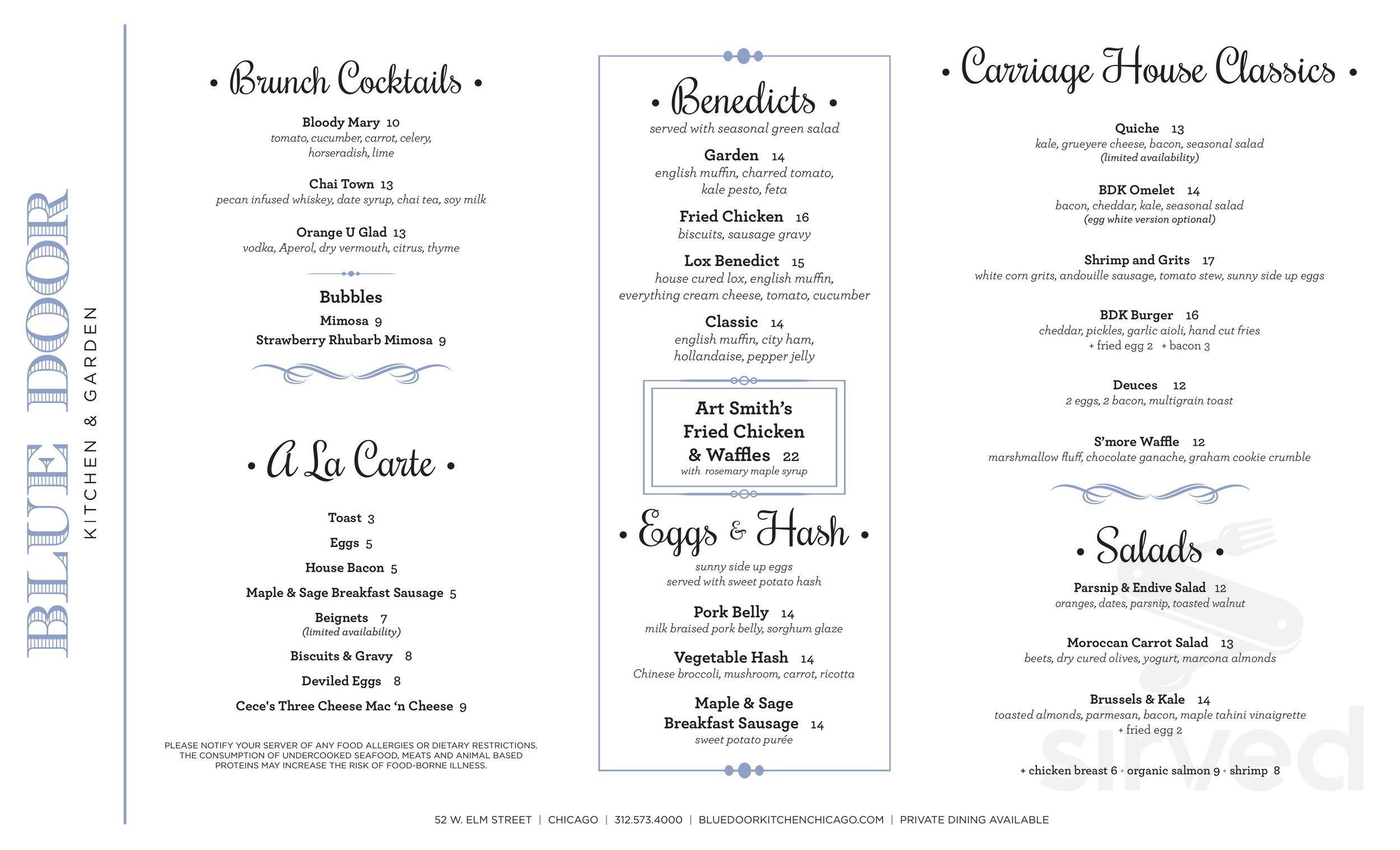 Blue Door Kitchen & Garden menu in Chicago, Illinois, USA