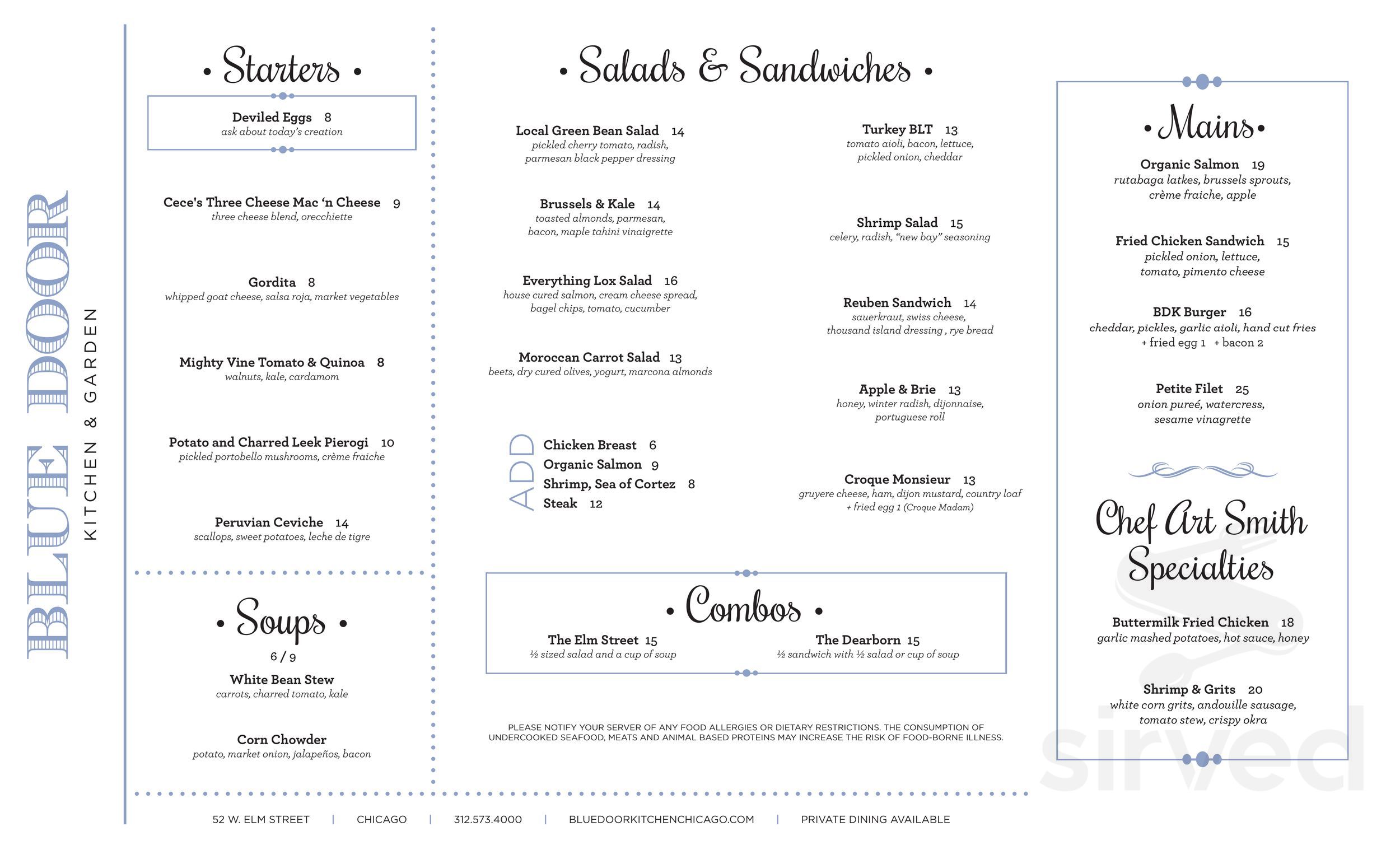 Blue Door Kitchen & Garden menu in Chicago, Illinois, USA