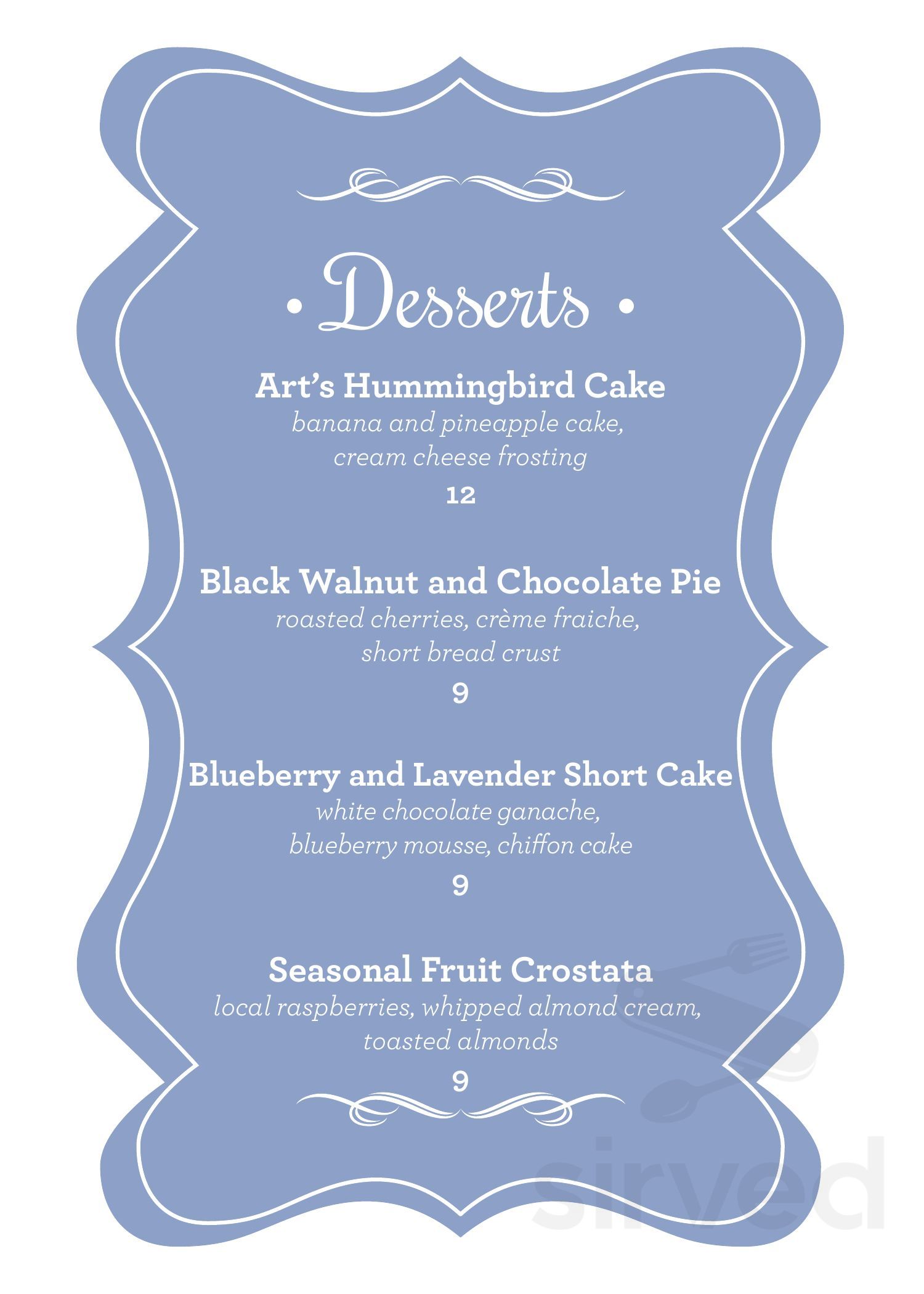 Blue Door Kitchen & Garden menu in Chicago, Illinois, USA