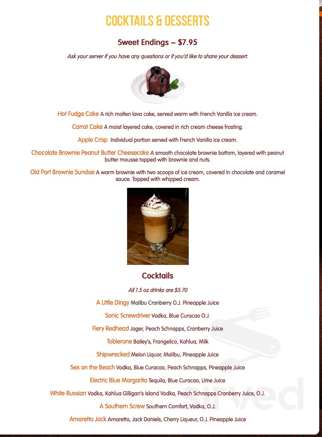 Old Port Pub & Grill menu in Dartmouth, Nova Scotia, Canada