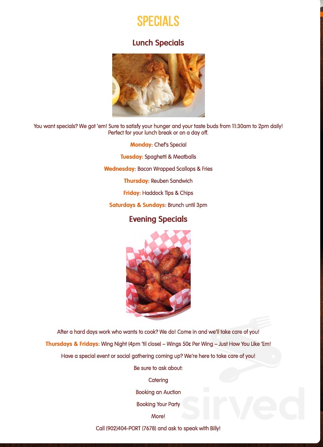 Old Port Pub & Grill menu in Dartmouth, Nova Scotia, Canada