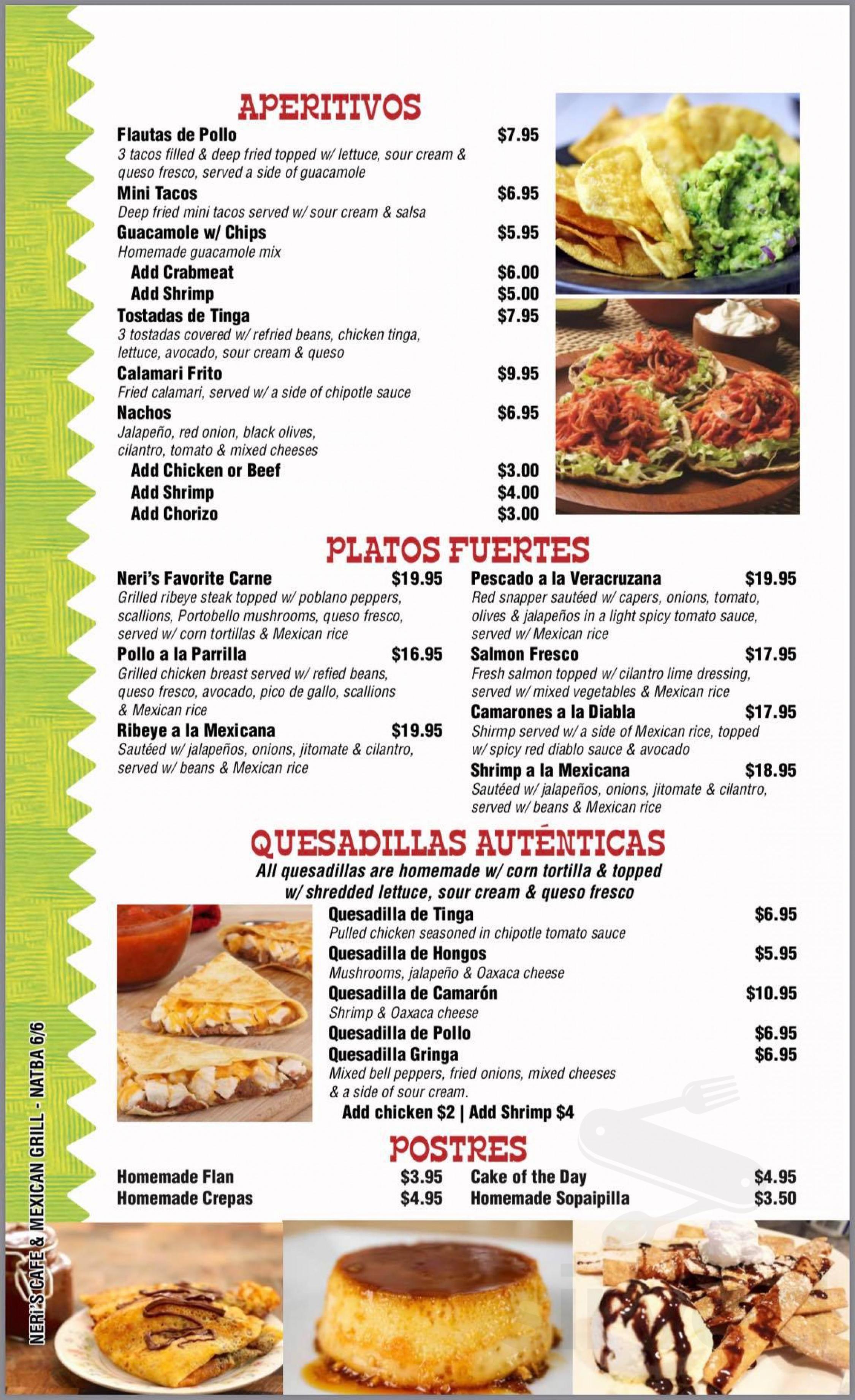Neri's Cafe And Mexican Grill menu in Clayton, New Jersey, USA