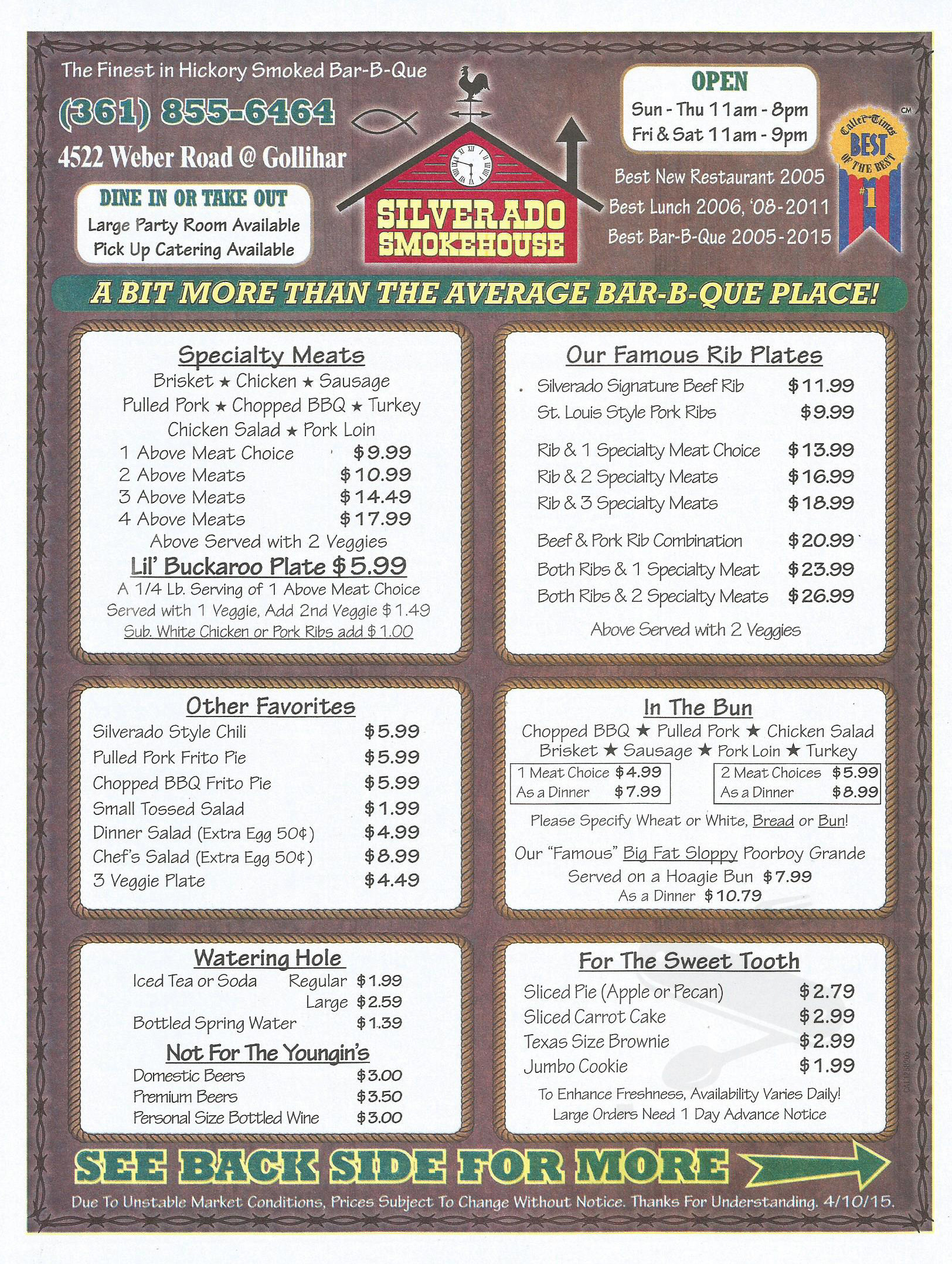 Silverado Smokehouse menus in Corpus Christi, Texas, United States