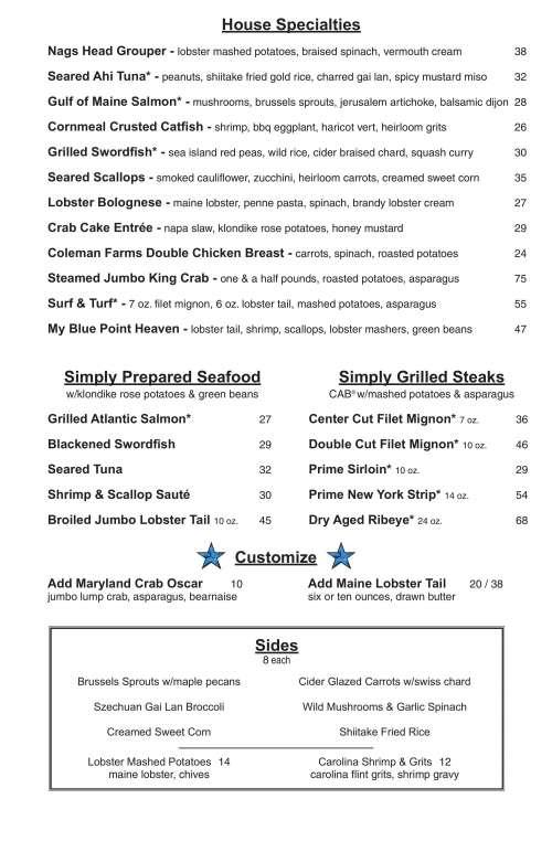 Blue Point Grille menu in Cleveland, Ohio, USA