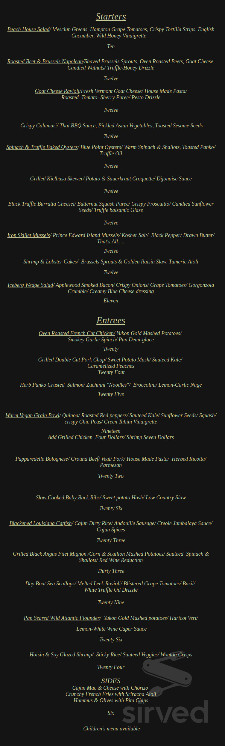 Wild Honey menu in Oyster Bay, New York, USA