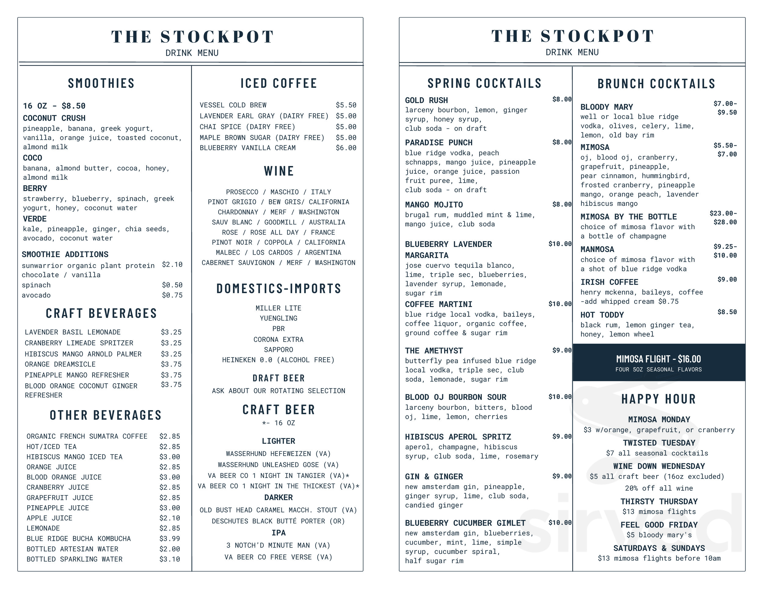Menu for The Stockpot Norfolk in Norfolk, VA | Sirved