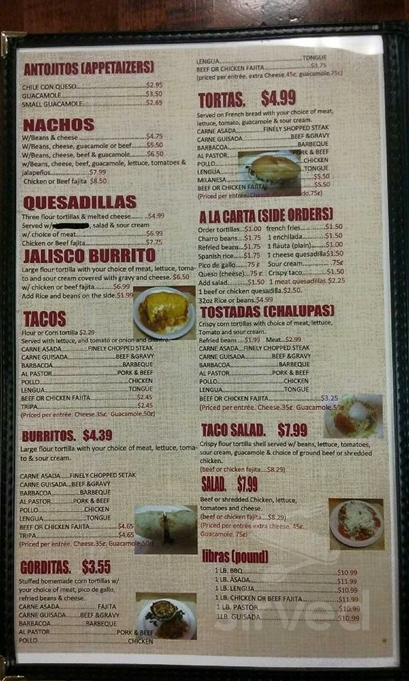 Arandas Taqueria menu in Lubbock, Texas, USA