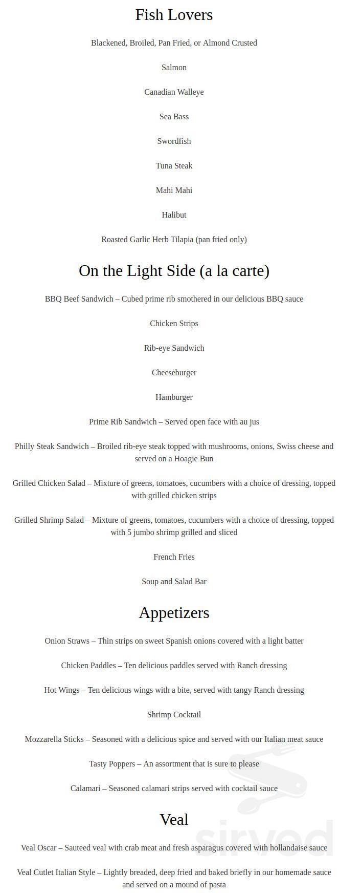 Benedetti's Supper Club menu in Beloit, Wisconsin, USA