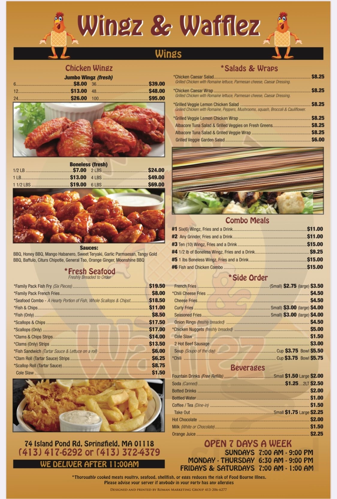 Wingz & Wafflez menu in Springfield, Massachusetts, USA