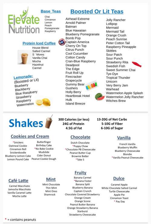 Elevate Nutrition menu in Turner, Maine, USA